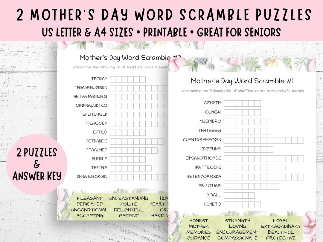 Mother's Day Word Scramble Bundle, 3 Pages, Mother's Day Table Games ...