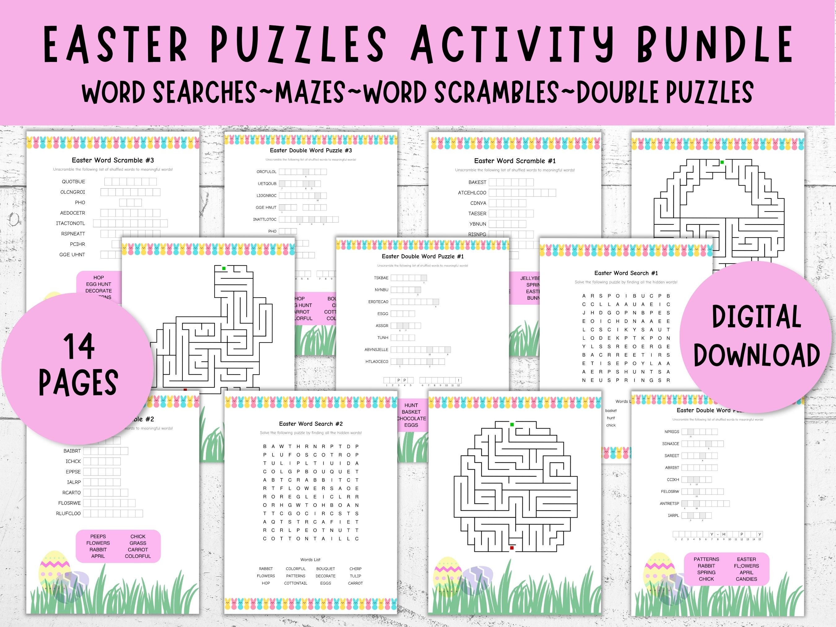 Easter Puzzles Activities Bundle, 14 Pages, Word Searches, Word ...