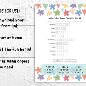 Mother's Day Kids Puzzles Activity Bundle, 9 Pgs, Word Searches, Word ...
