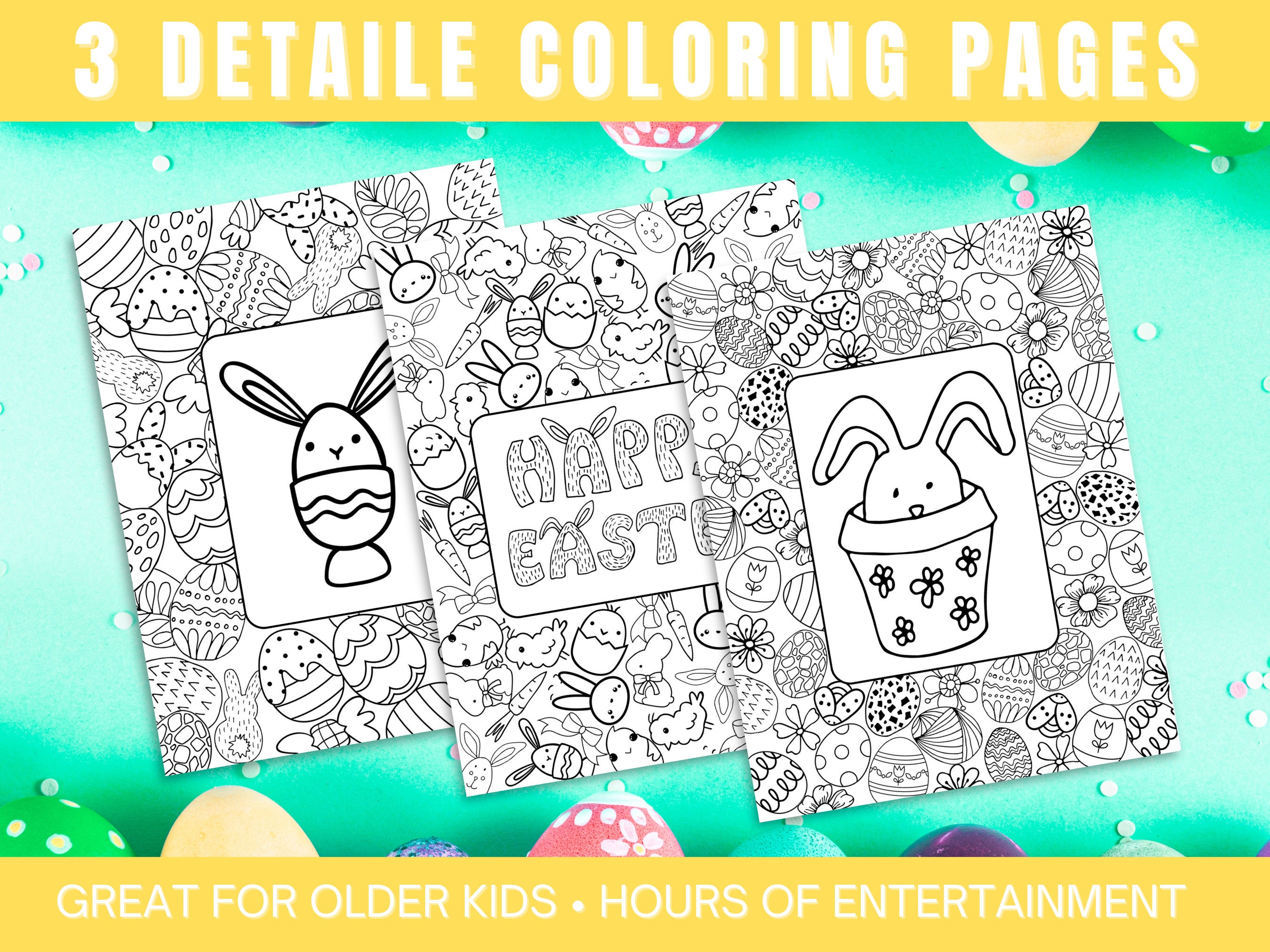 5 Page Easter Coloring Bundle, Printable Coloring Pages, Coloring ...