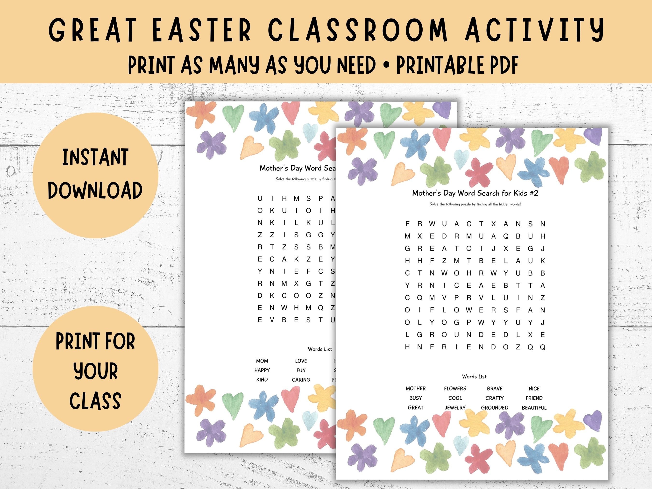 Mother's Day Kids Word Search Bundle, 3 Pgs, Printable PDF, US Letter ...