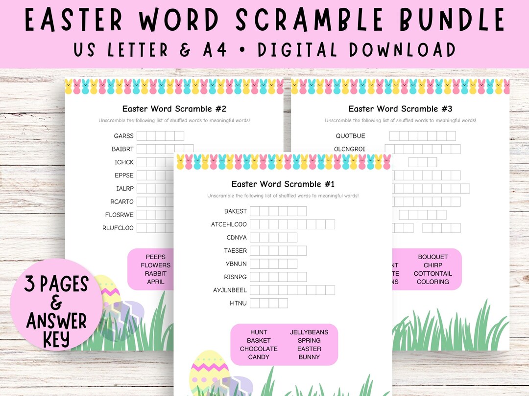 Easter Word Scramble Bundle, 4 Pages, 3 Word Scrambles + Answer Key ...