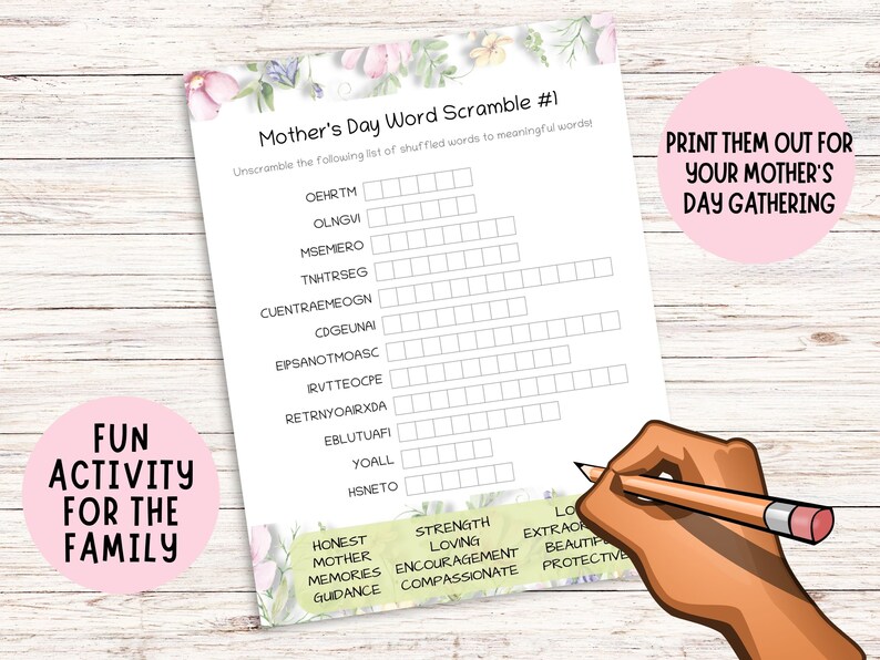Mother's Day Word Scramble Bundle, 3 Pages, Mother's Day Table Games ...