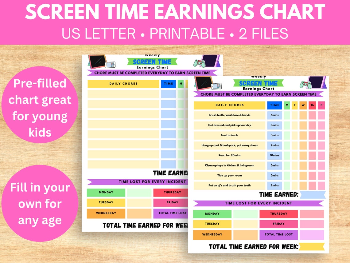 Screen Time Earnings Chart - Etsy