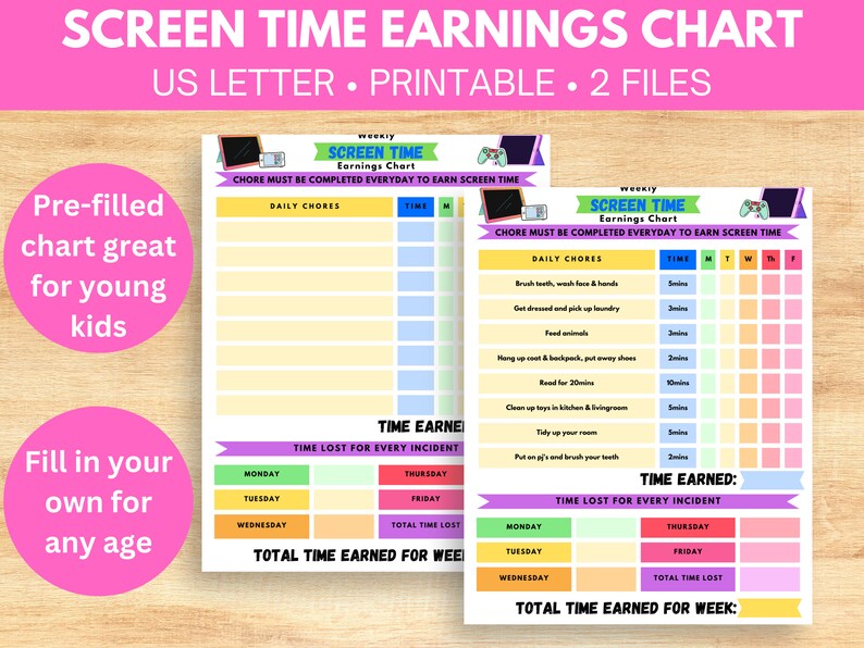 Screen Time Earnings Chart - Etsy