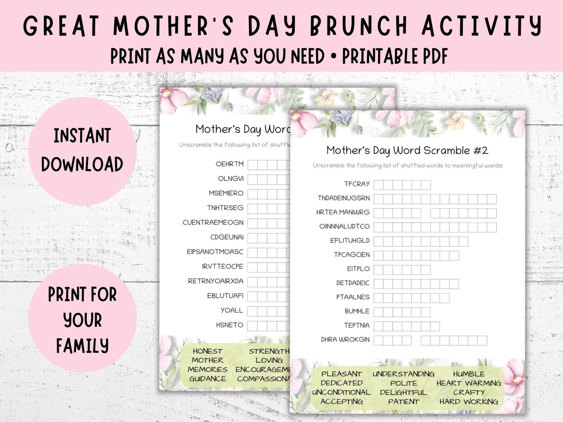Mother's Day Word Scramble Bundle, 3 Pages, Mother's Day Table Games ...