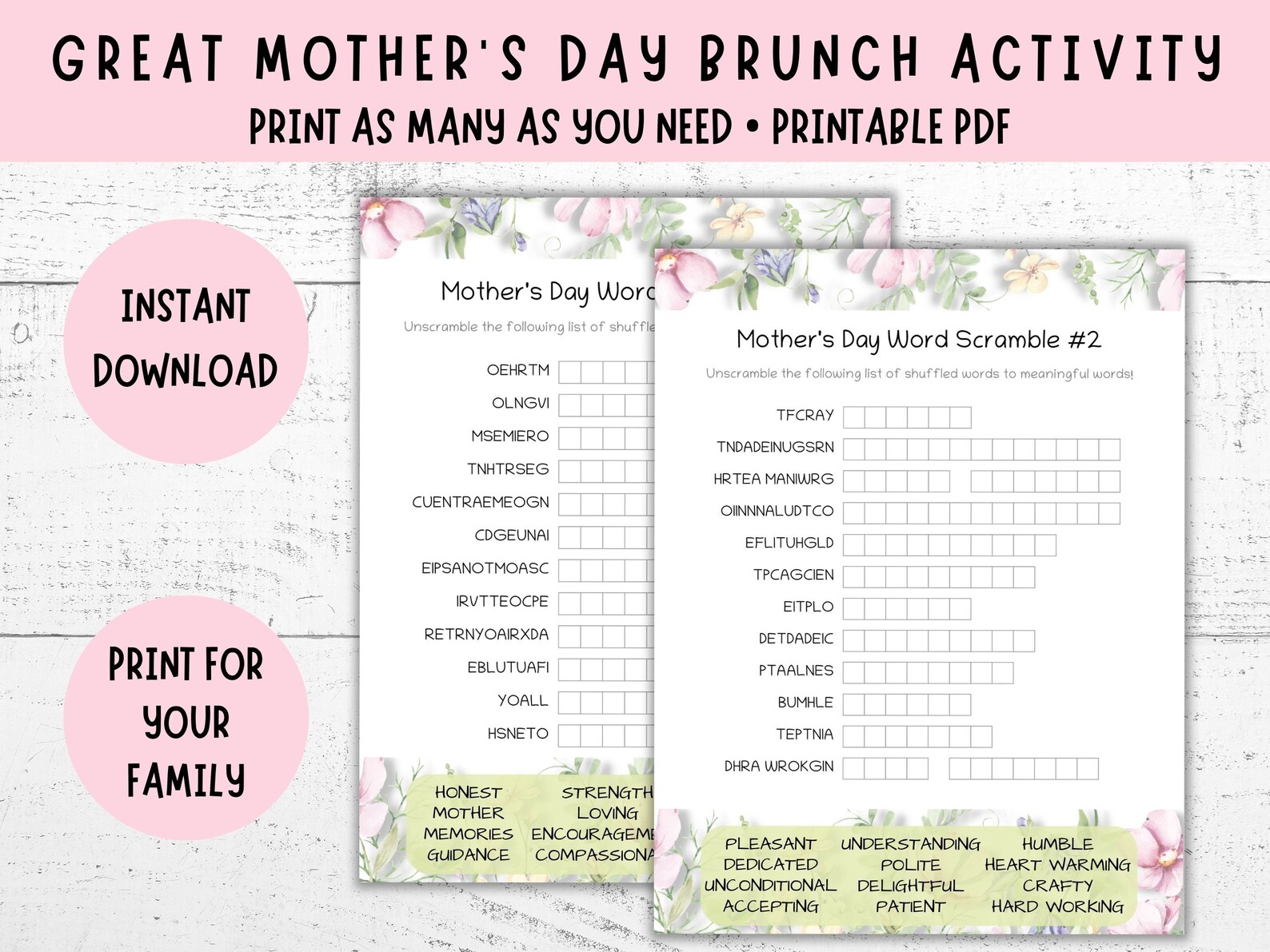 Mother's Day Word Scramble Bundle, 3 Pages, Mother's Day Table Games ...