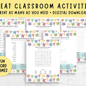 Mother's Day Kids Puzzles Activity Bundle, 9 Pgs, Word Searches, Word ...