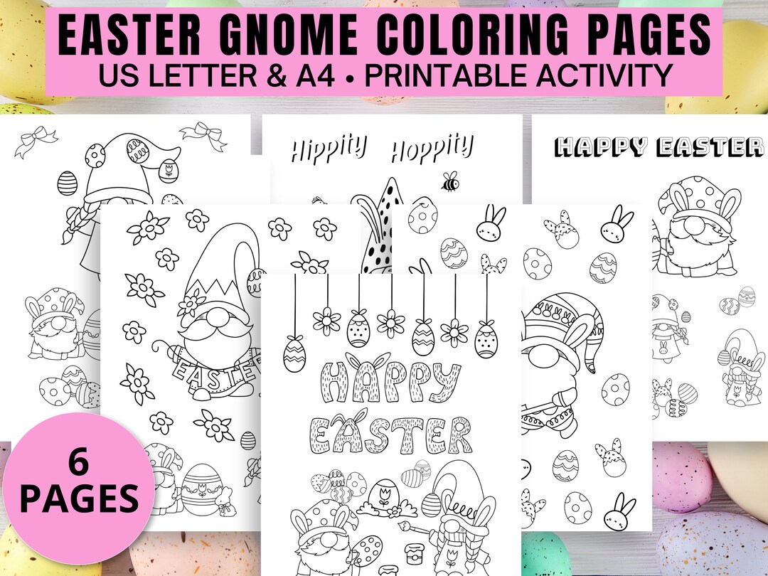 Easter Gnomes Coloring Bundle, 6 Page Bundle, Coloring Pages for Kids ...