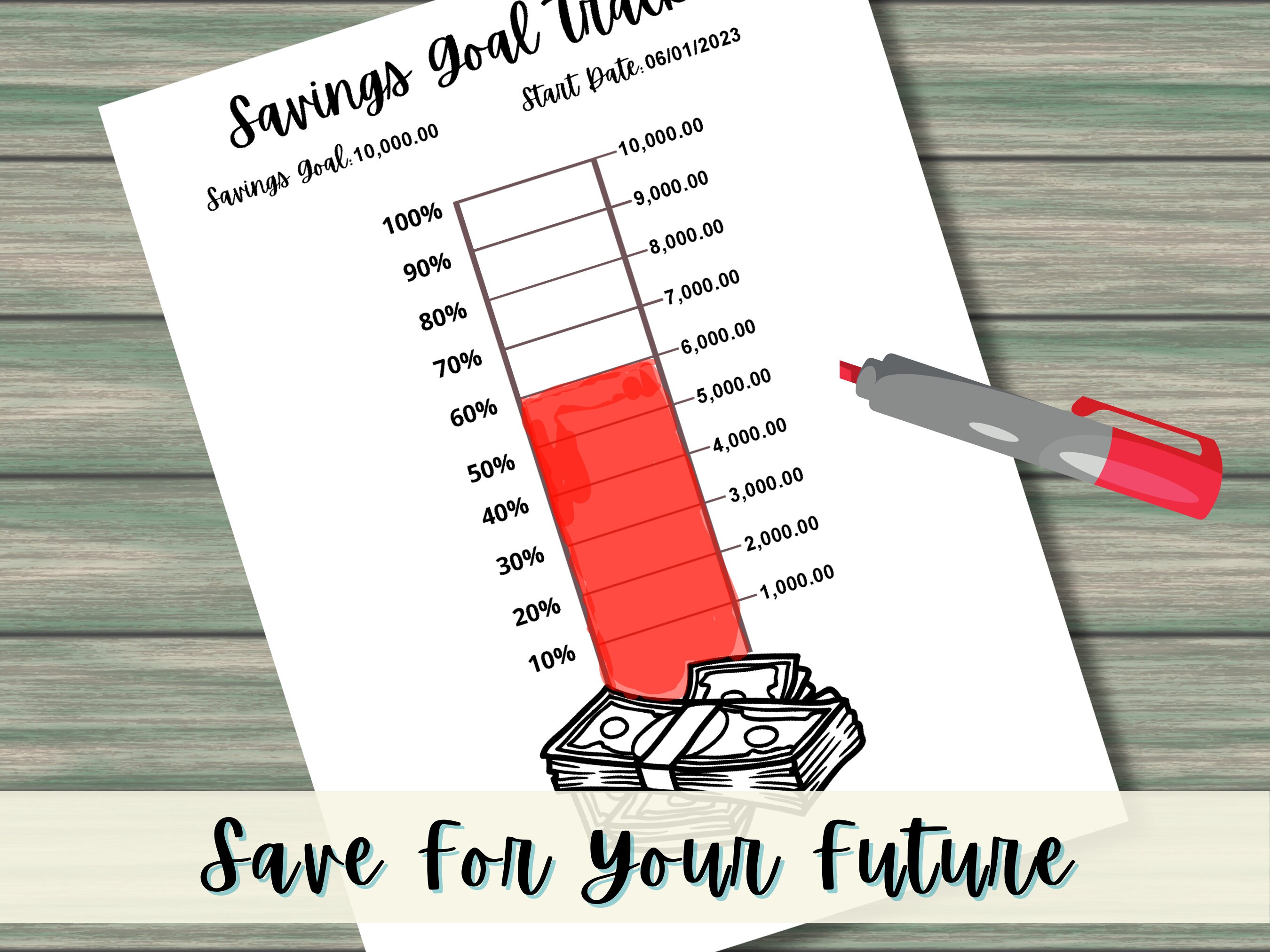 Savings Goal Tracker, Savings Thermometer, Savings Challenge, Savings ...