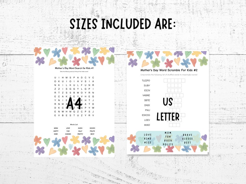 Mother's Day Kids Puzzles Activity Bundle, 9 Pgs, Word Searches, Word ...