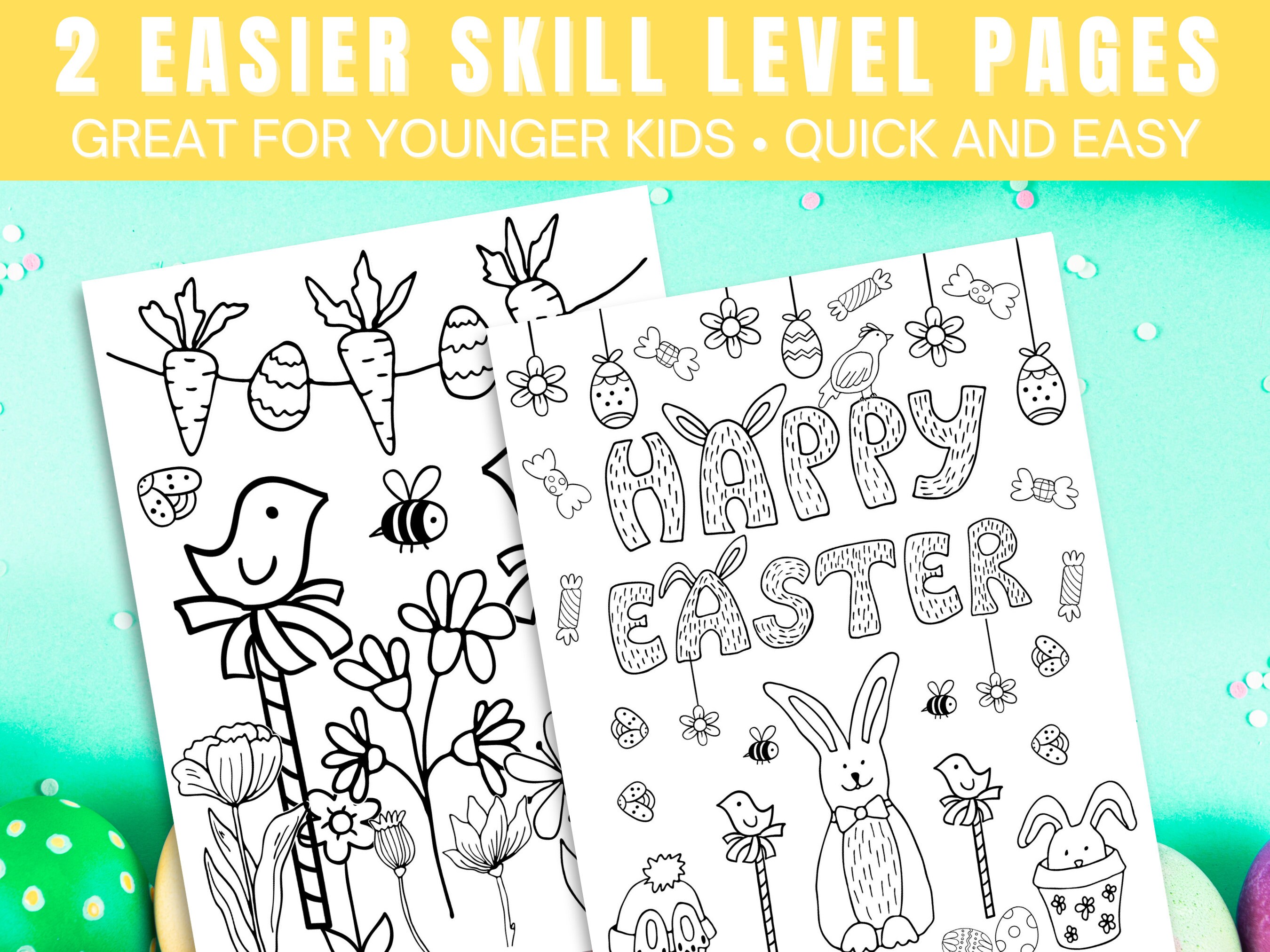 5 Page Easter Coloring Bundle, Printable Coloring Pages, Coloring ...