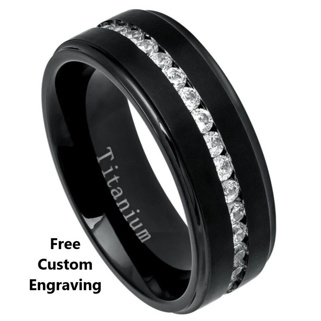 Black Titanium Wedding Ring/men's Diamond Ring/white - Etsy