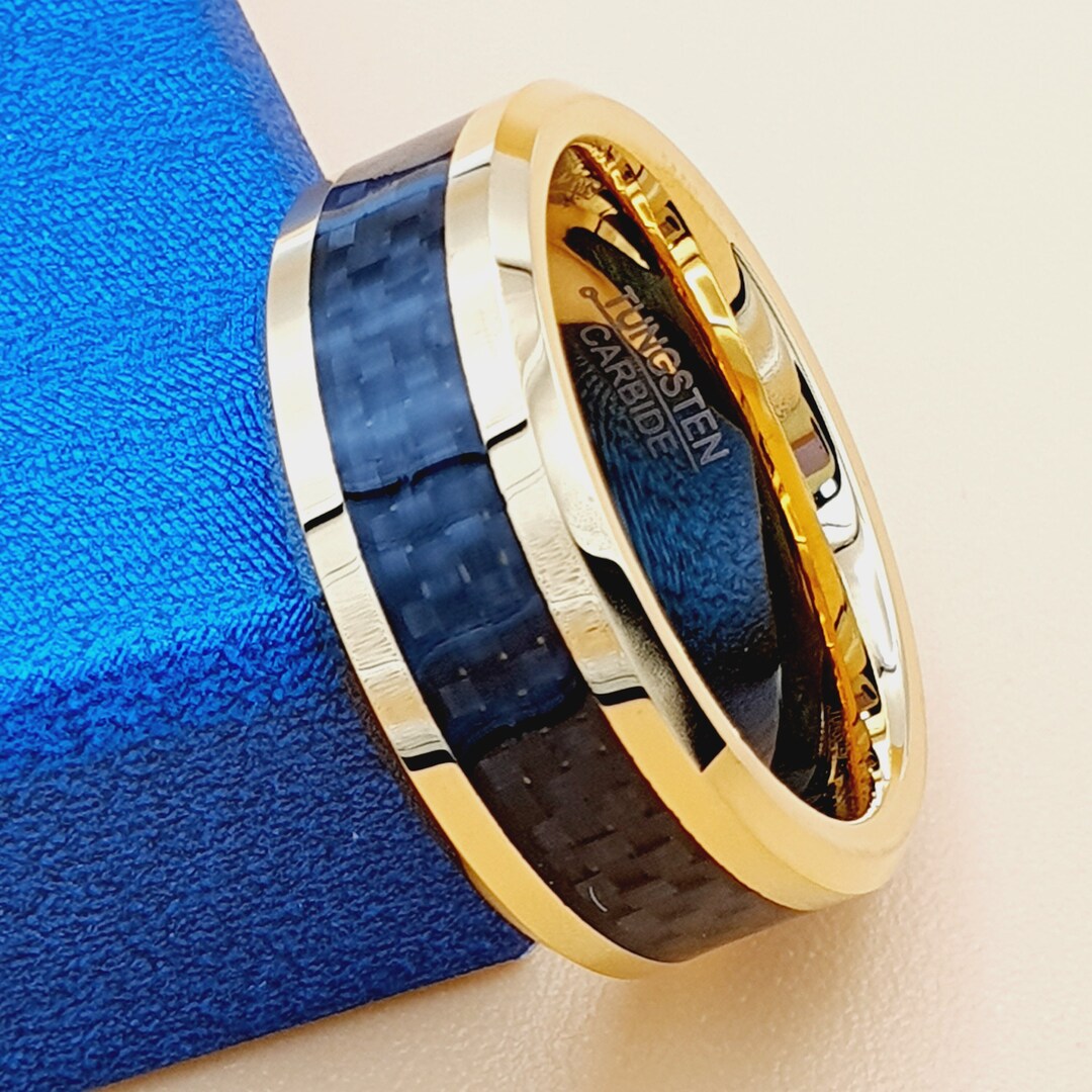 Tungsten Ring 8mm Gold Tungsten Carbon Fiber Ring Tungsten - Etsy
