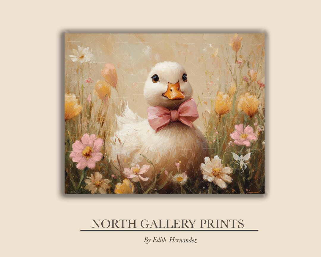 Spring Printable Wall Art, Easter Wall Decor, Duck at Floral Garden ...