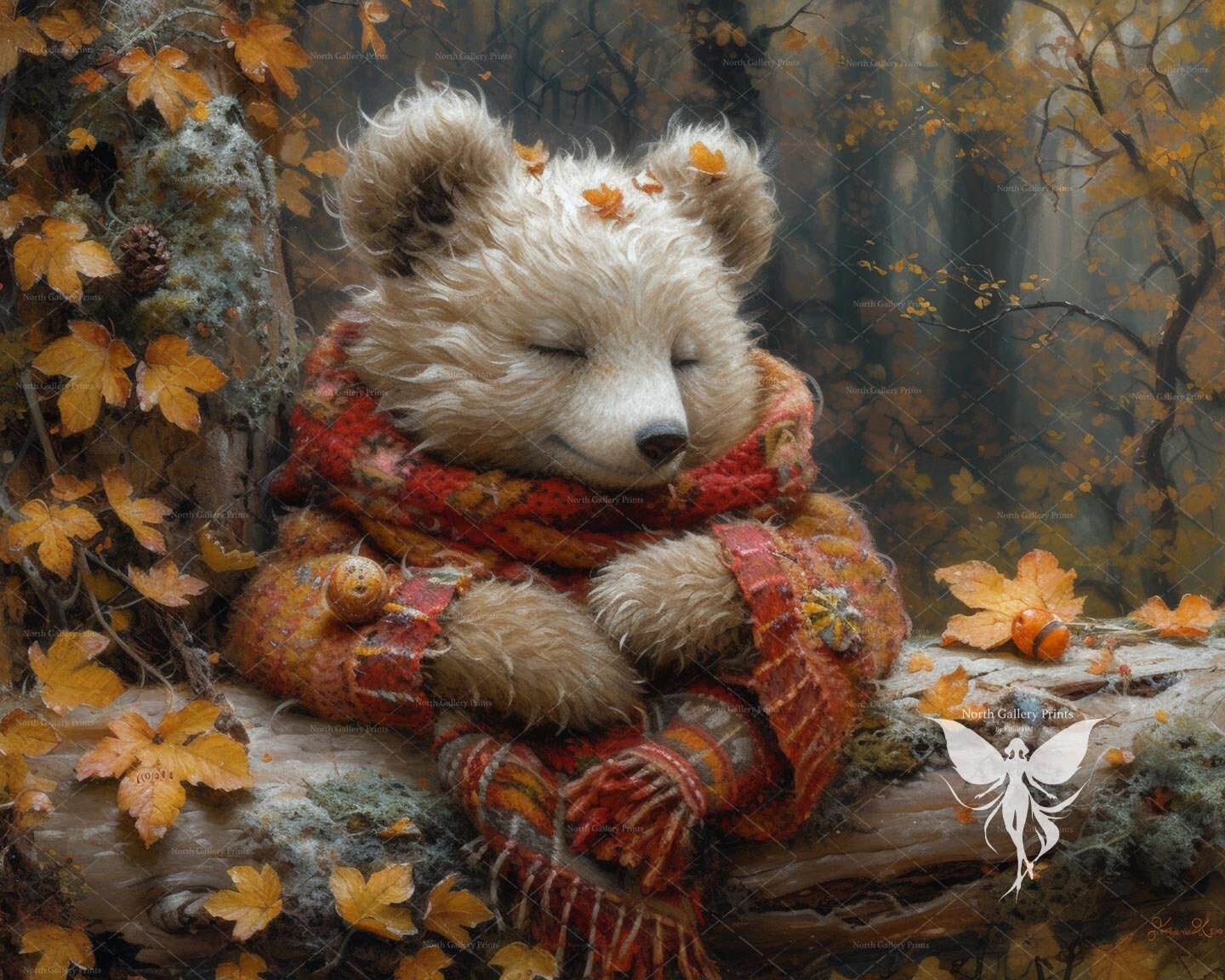 Fall Printable Art, Autumn Wall Decor, Printable Bear on Autumn Forest ...