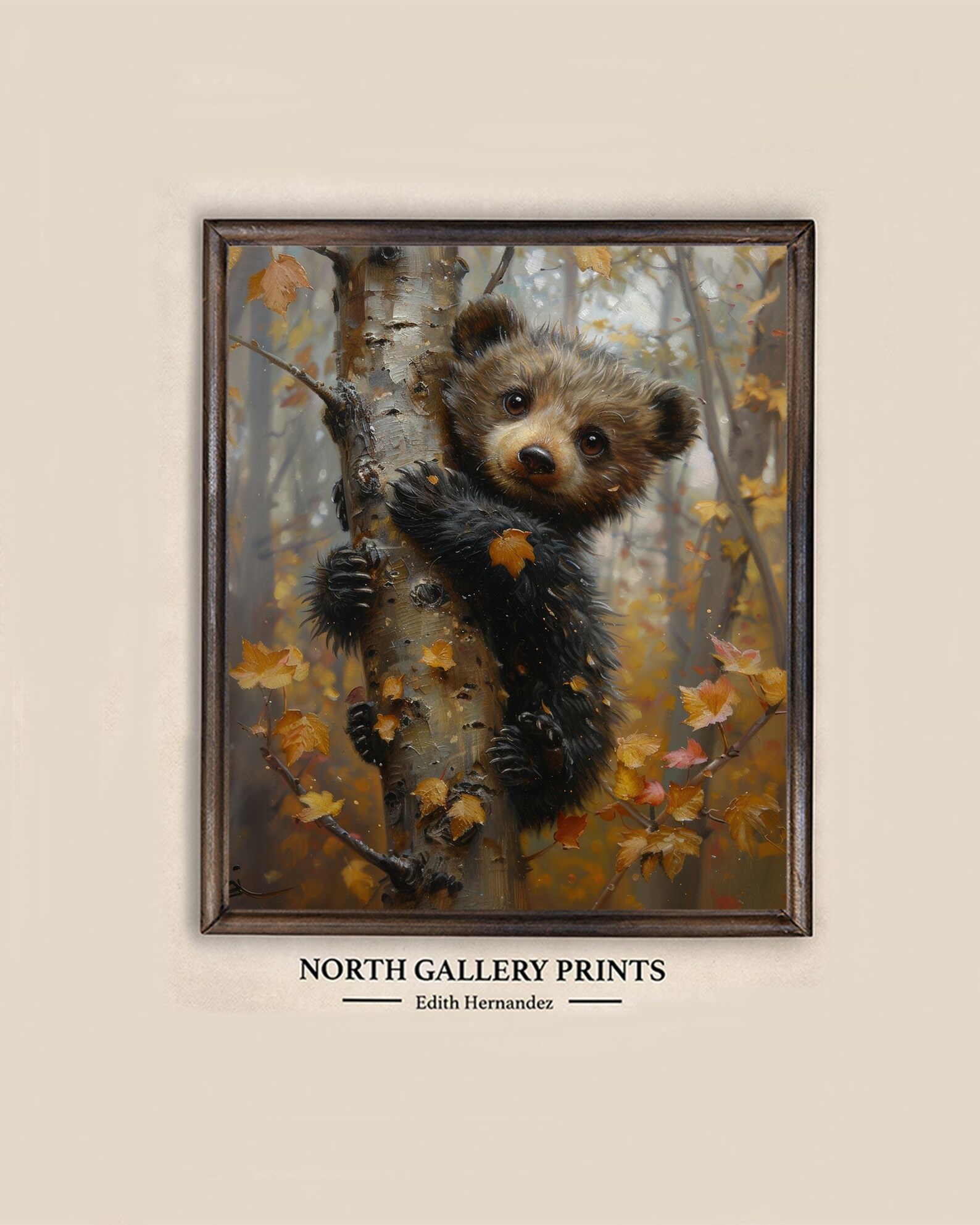 Autumn Printable Art, Fall Wall Decor, Downloadable Bear on Autumn ...