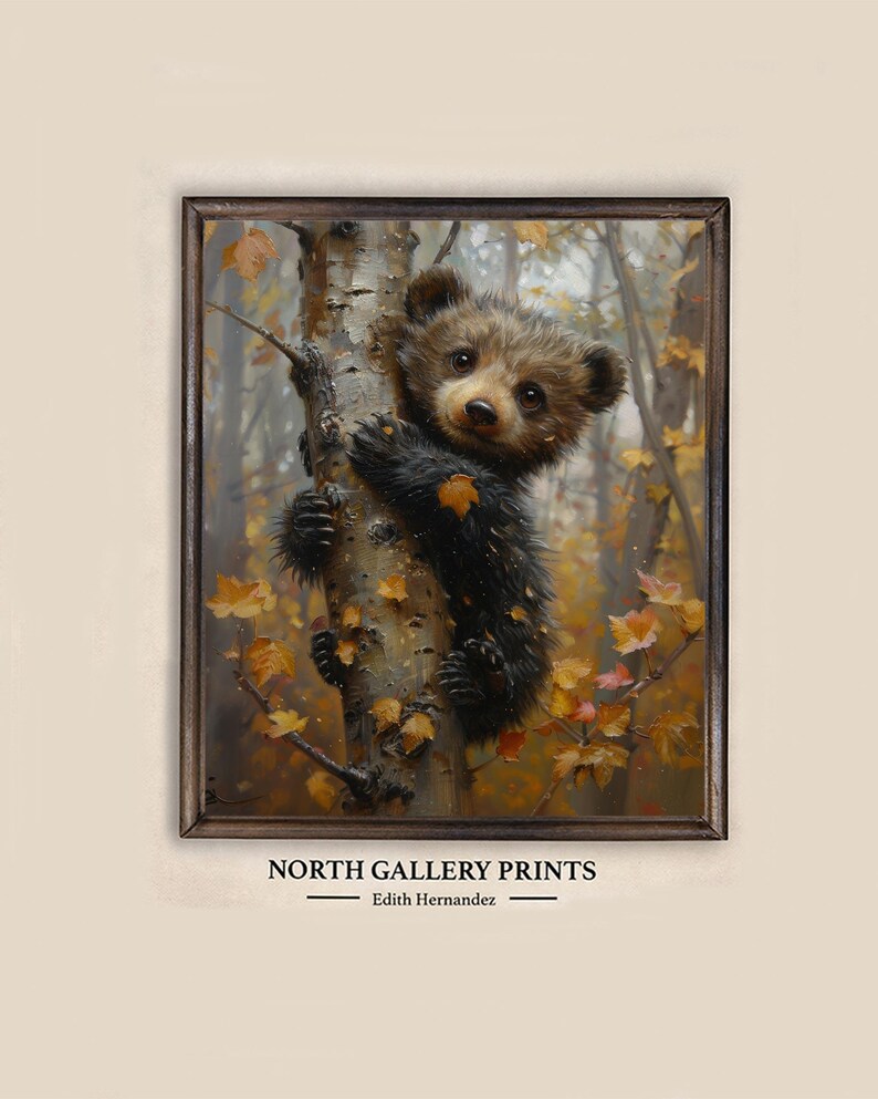 Autumn Printable Art, Fall Wall Decor, Downloadable Bear on Autumn ...