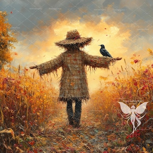 Fall Digital Prints, Scarecrow Printable Wall Art, Autumn Wall Decor ...
