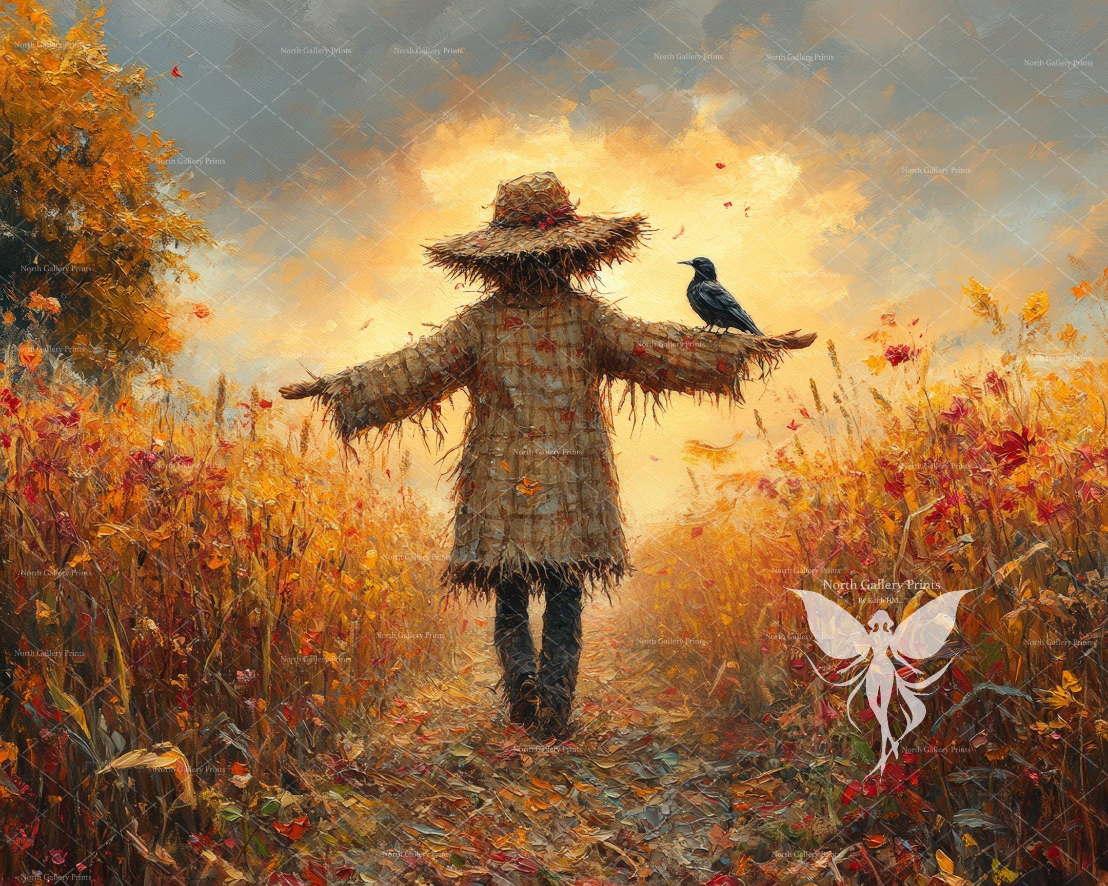Fall Digital Prints, Scarecrow Printable Wall Art, Autumn Wall Decor ...