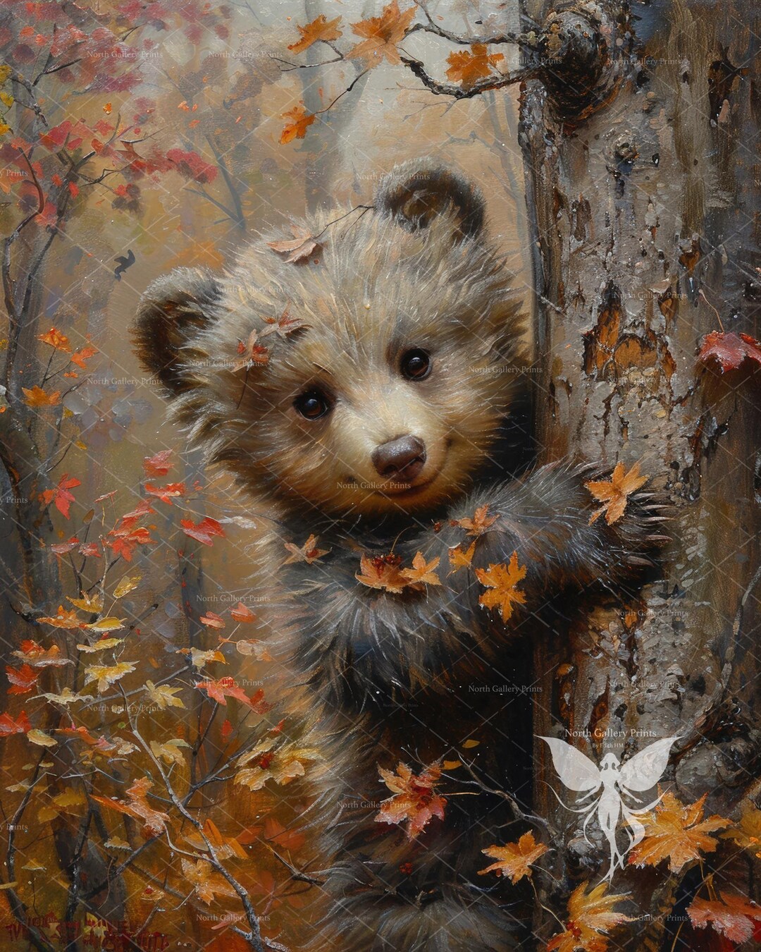 Fall Printable Art, Autumn Wall Decor, Downloadable Bear at Autumn ...