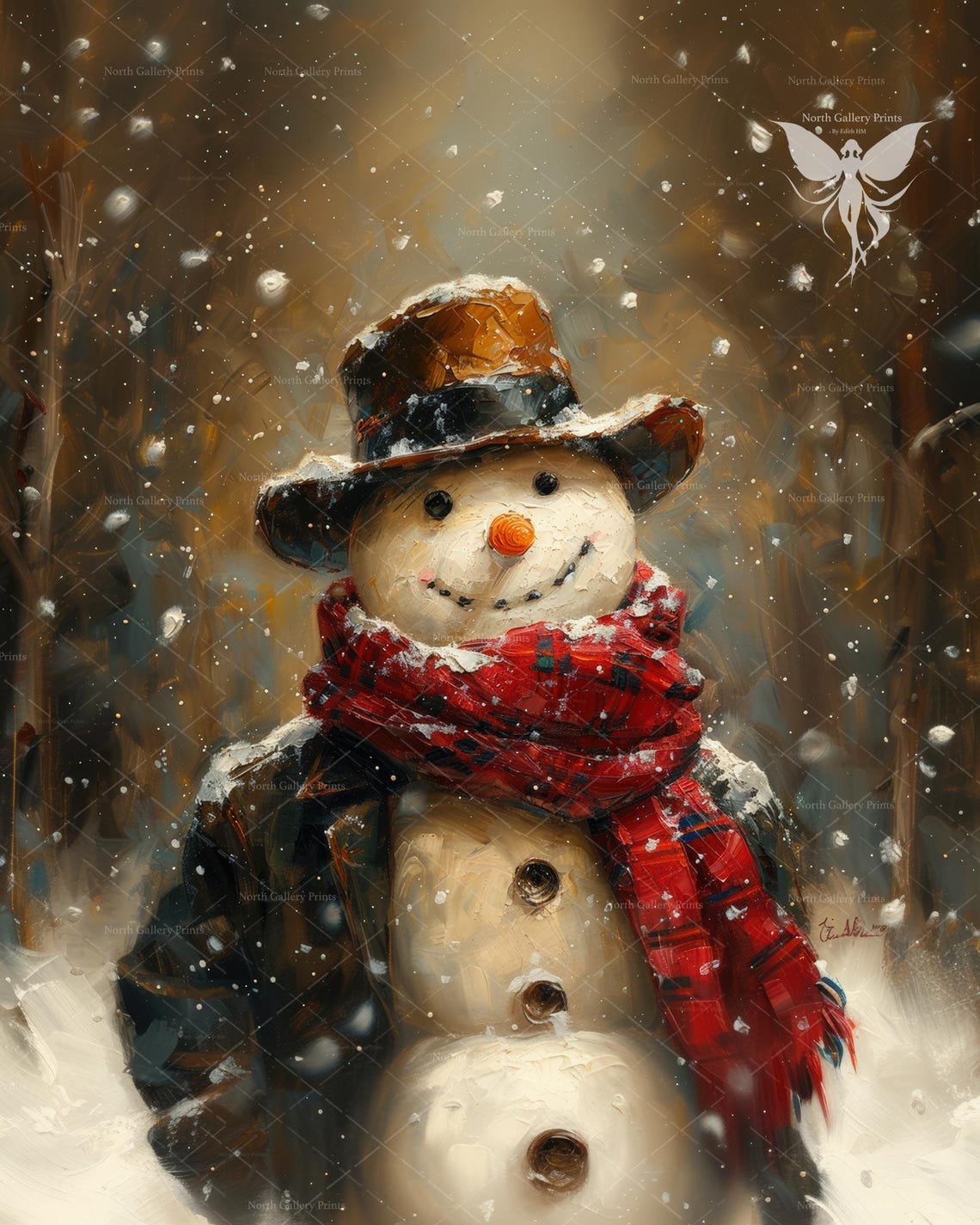 Christmas Snowman Printable Wall Art, Christmas Painting, Fine Art Wall ...