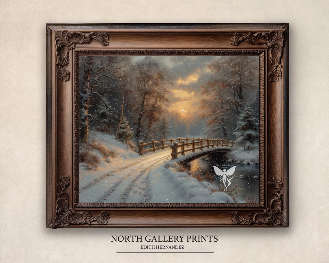 Snowy Bridge Printable Wall Art, Christmas Home Decor, Xmas Wall Art ...