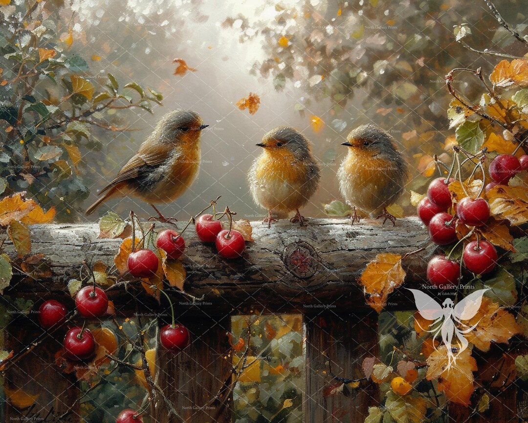 Autumn Birds Digital Print, Fall Printable Birds, Rustic, Animals ...