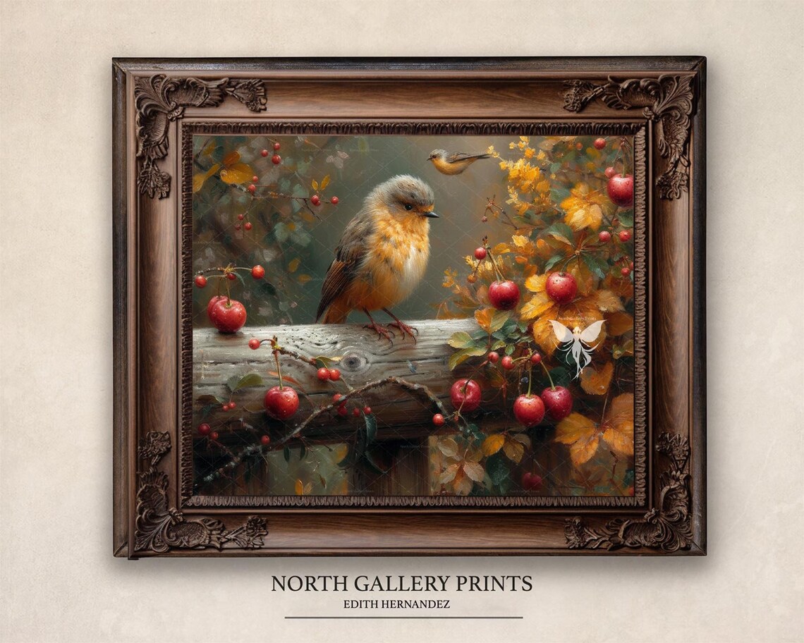Fall Oil Painting Digital Download, Autumn Bird Print, Fall Printable ...