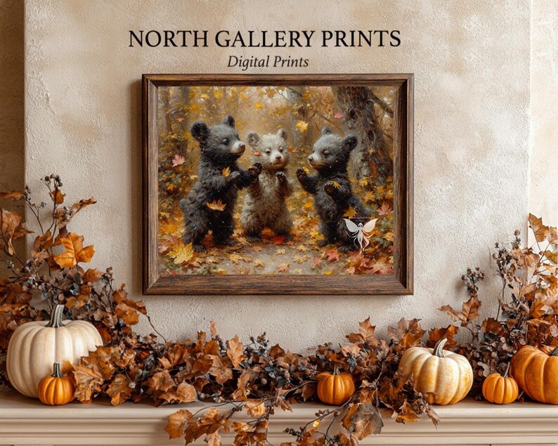 Fall Printable Art, Autumn Wall Decor, Printable Bears on Autumn Forest ...