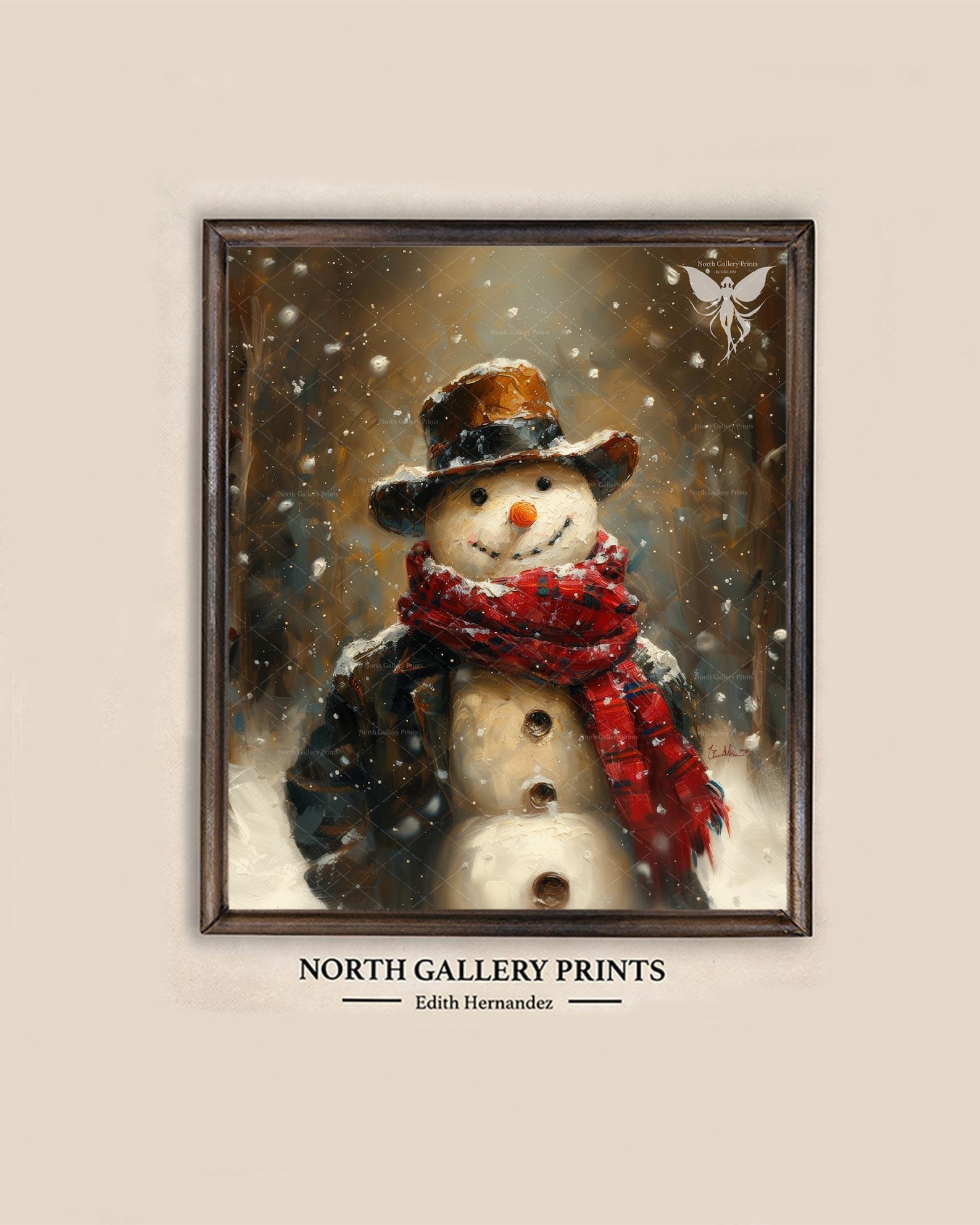 Christmas Snowman Printable Wall Art, Christmas Painting, Fine Art Wall ...