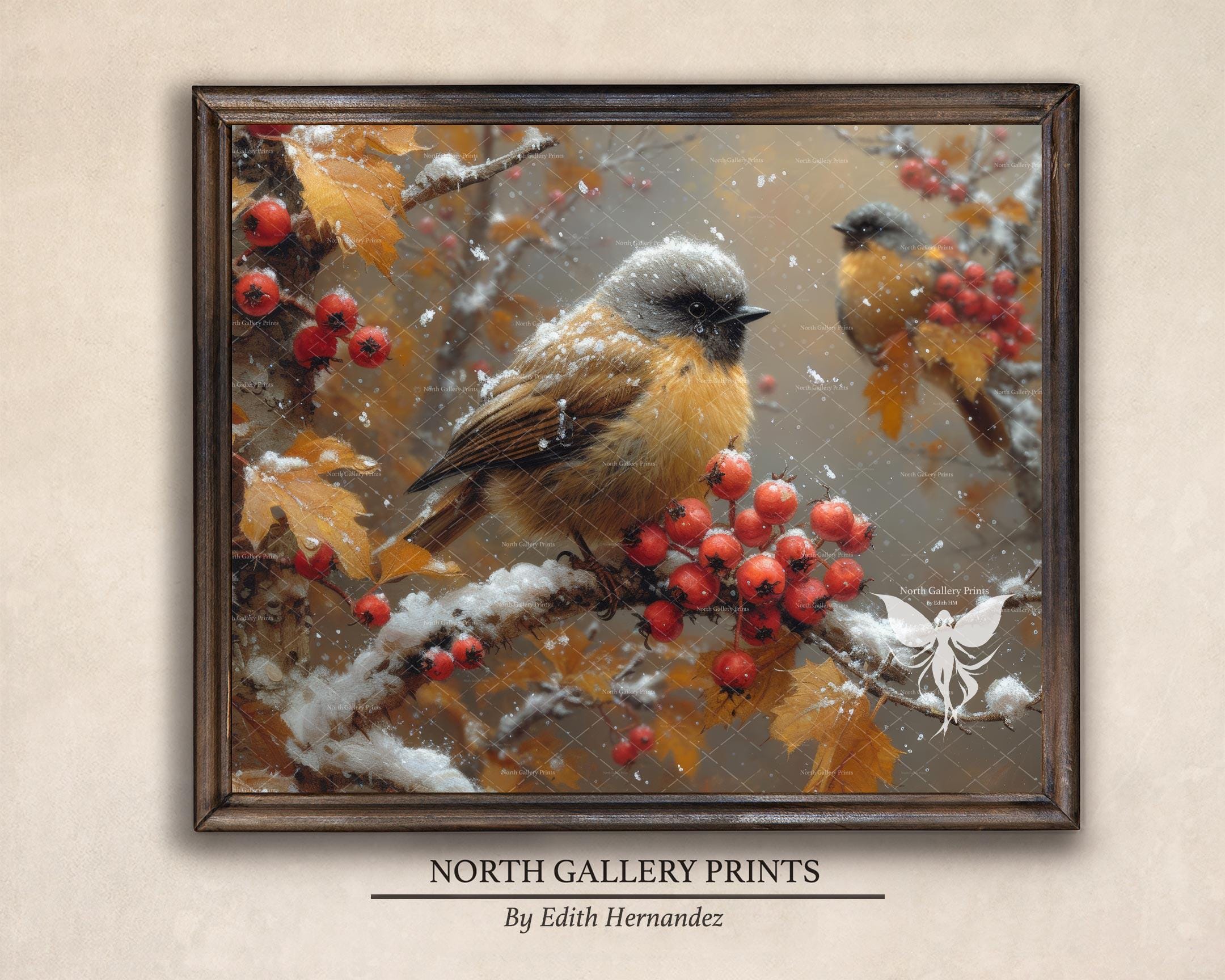Fall Oil Painting Digital Download, Autumn Bird Print, Fall Printable ...
