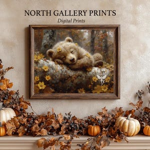 Bear Printable Art, Autumn Wall Decor, Bear on Autumn Forest Painting ...