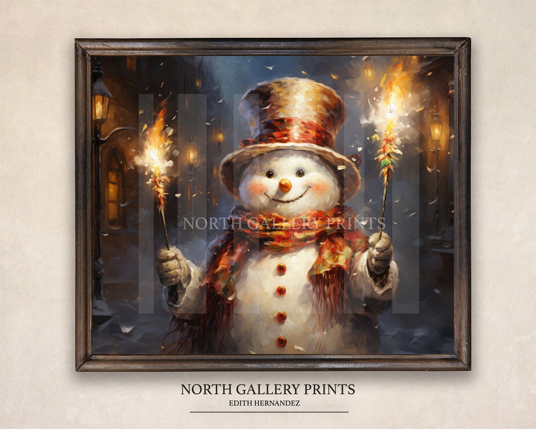 Christmas Wall Decor, Printable Snowman Home Decor, Festive Vintage ...