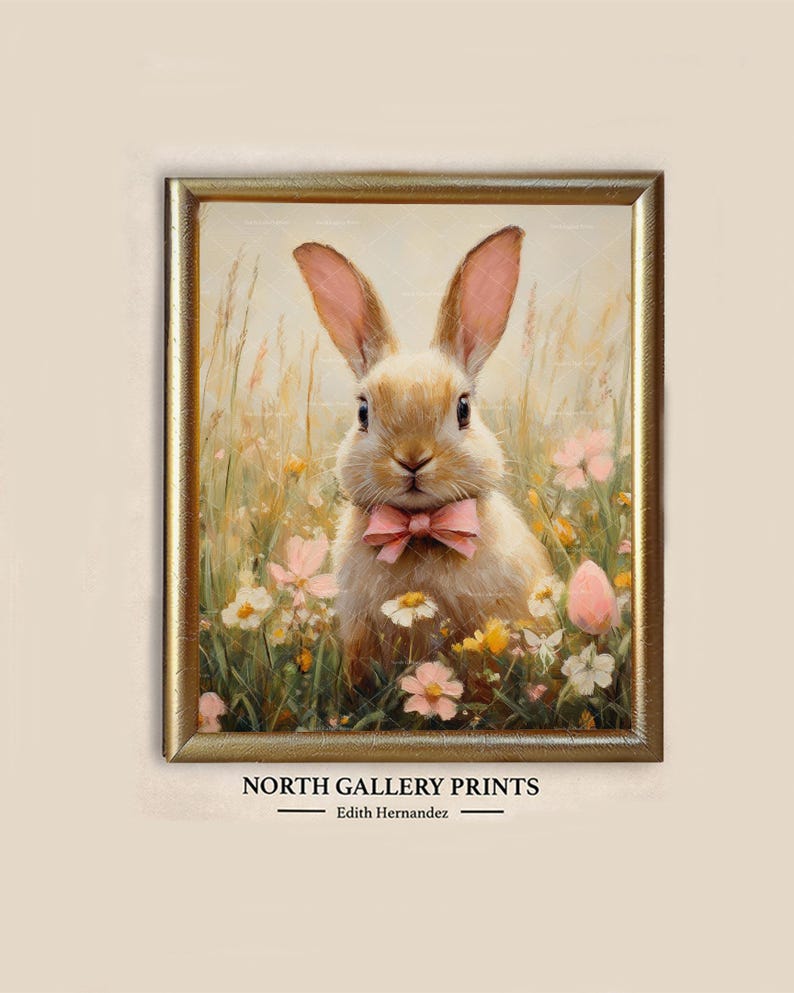 5 Printable Vintage Spring Prints Set, Easter Bunny Print Farmhouse Set ...