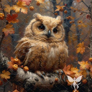 Fall Printable Art, Autumn Wall Decor, Printable Owl on Autumn Forest ...