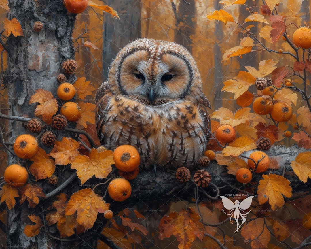 Fall Printable Art, Autumn Wall Decor, Printable Owl on Autumn Forest ...