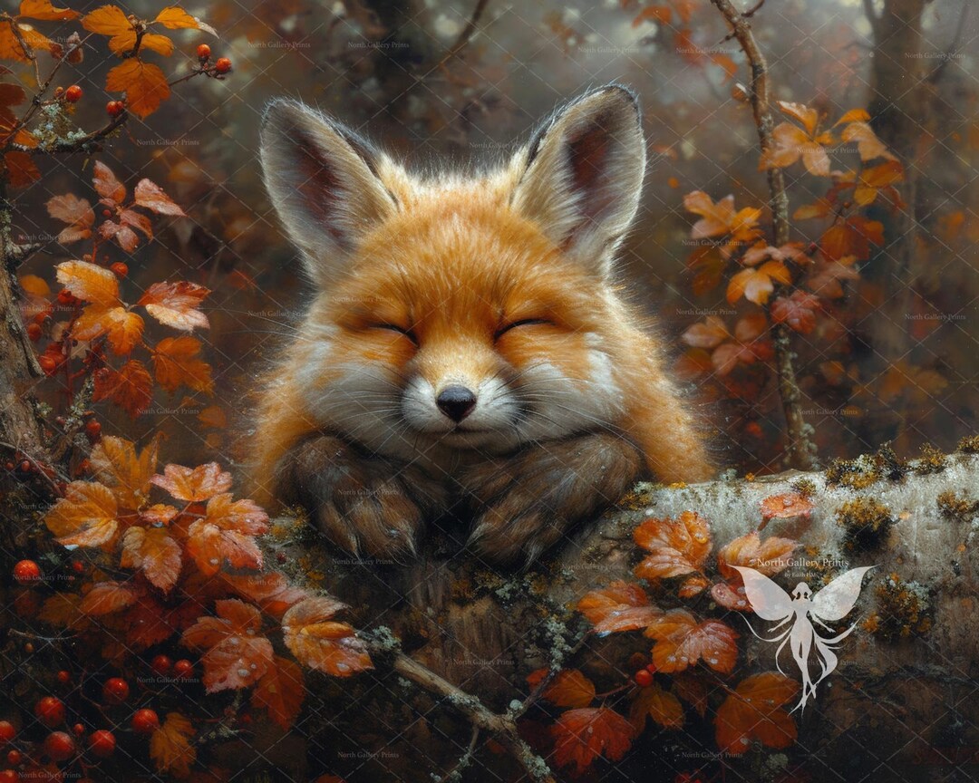 Autumn Printable Art, Fall Wall Decor, Printable Fox on Autumn Forest ...