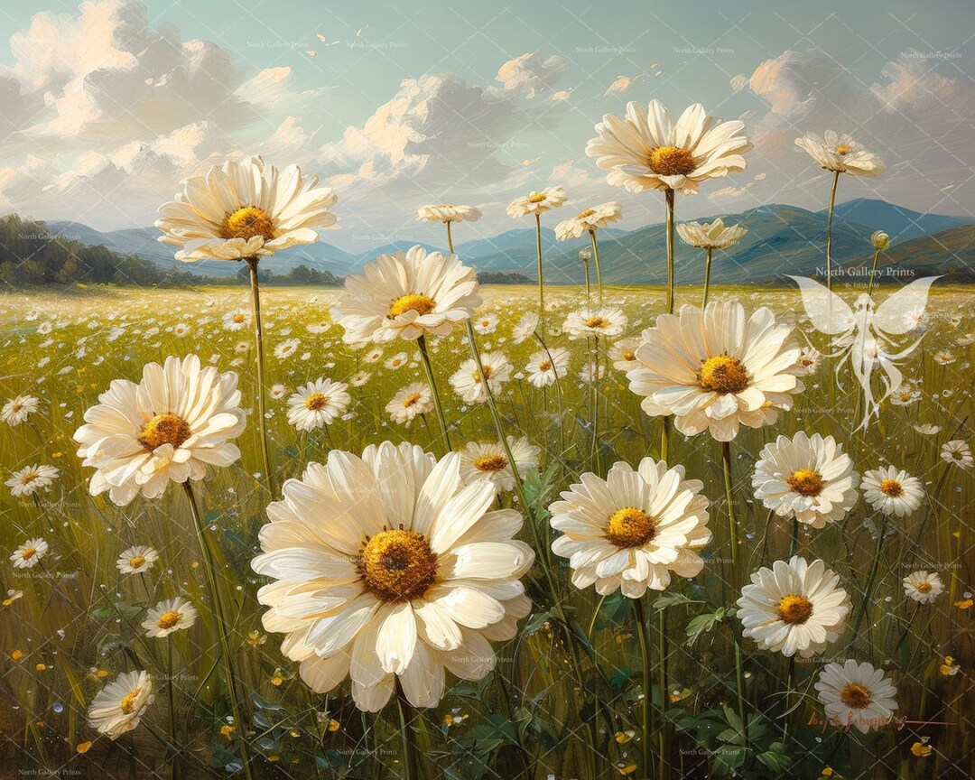 Spring Meadow Painting, Printable Digital Wall Art Print, Cottagecore ...