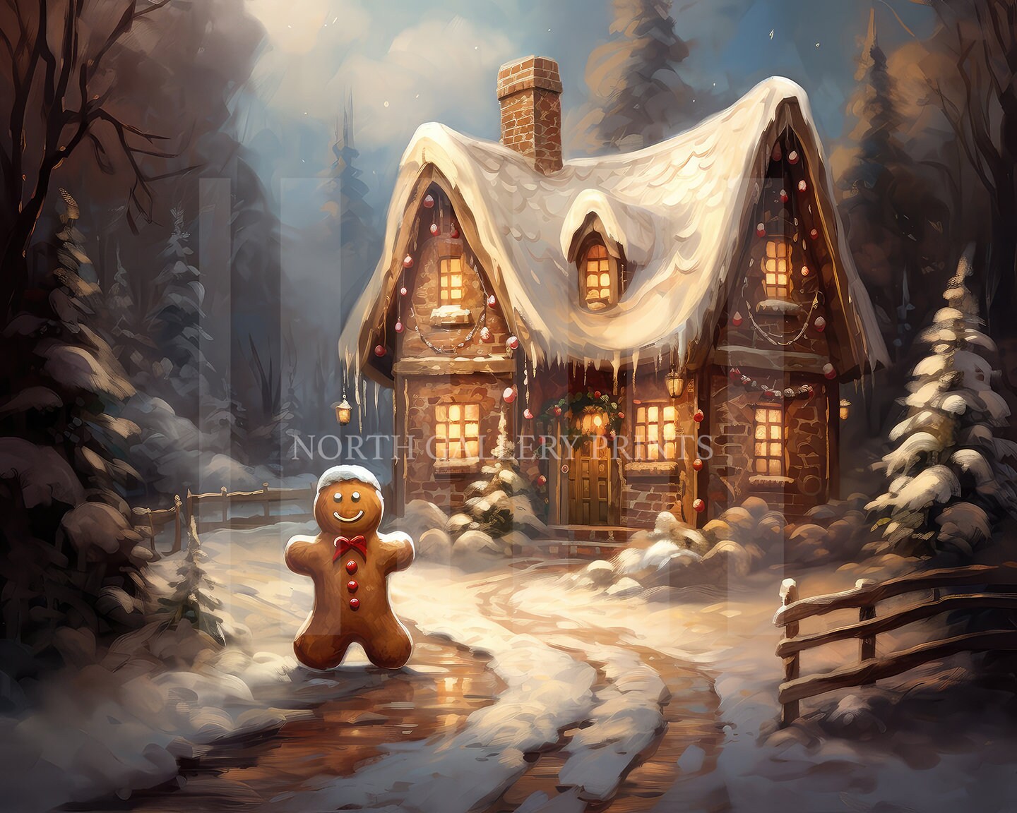 Christmas Wall Art Cottage, Printable Gingerbread House, Christmas ...