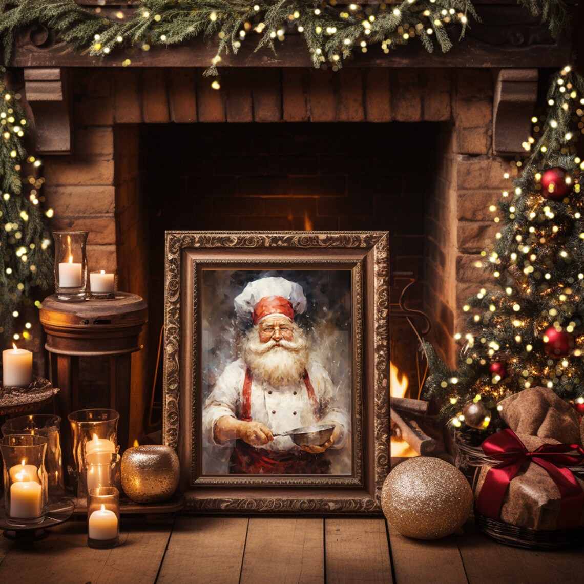 Printable Christmas Santa Claus Wall Art, Vintage Xmas Prints, Neutral ...