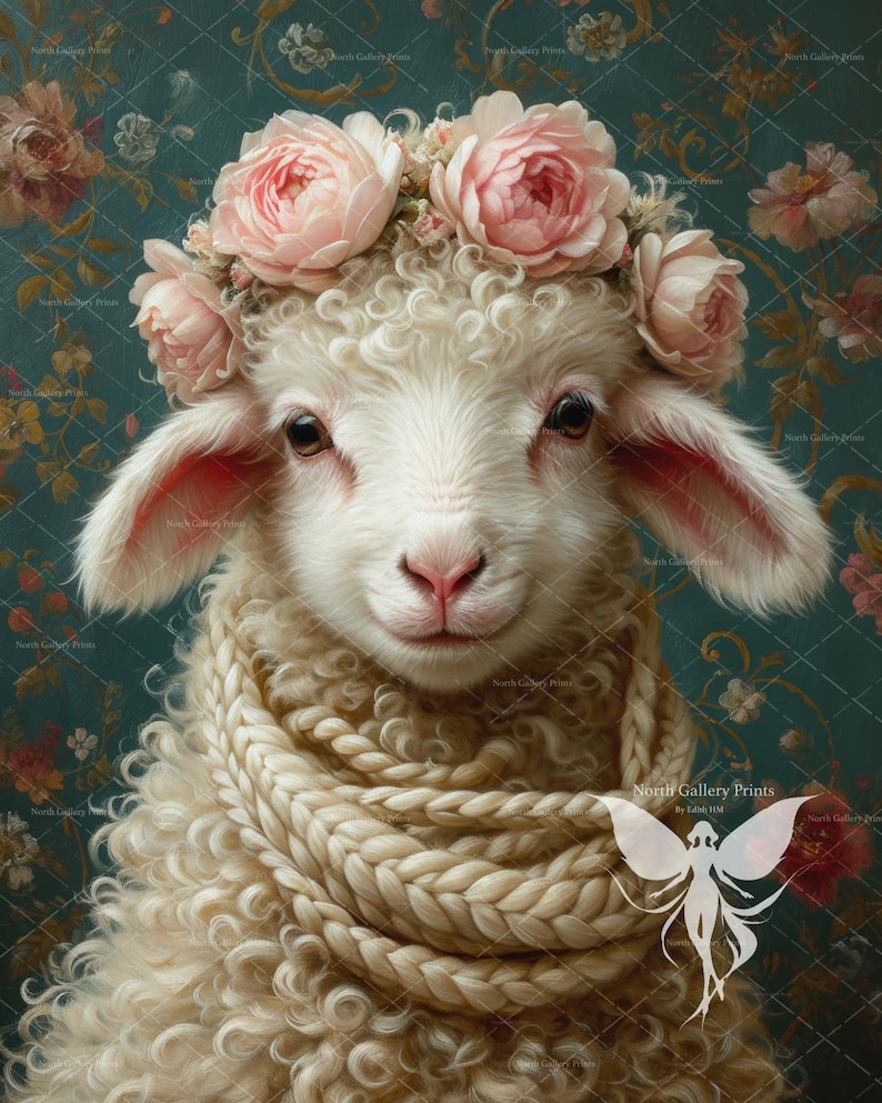 Spring Printable Floral Lamb Wall Art, Easter Baby Lamb Prints for Home ...