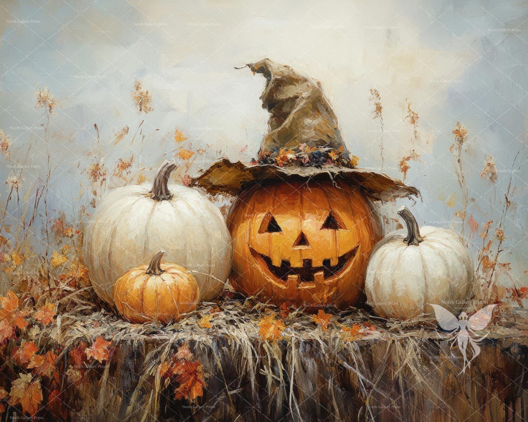Jack O Lantern Art, Halloween Wall Art Printable Pumpkin Decor, Rustic ...