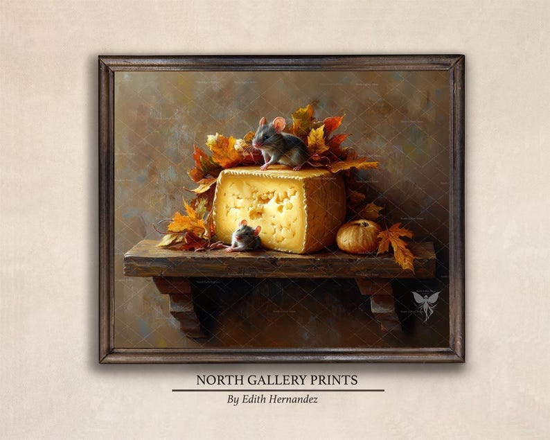 Fall Wall Decor, Printable Kitchen Art Painting, Rustic Fall Art, Mouse ...