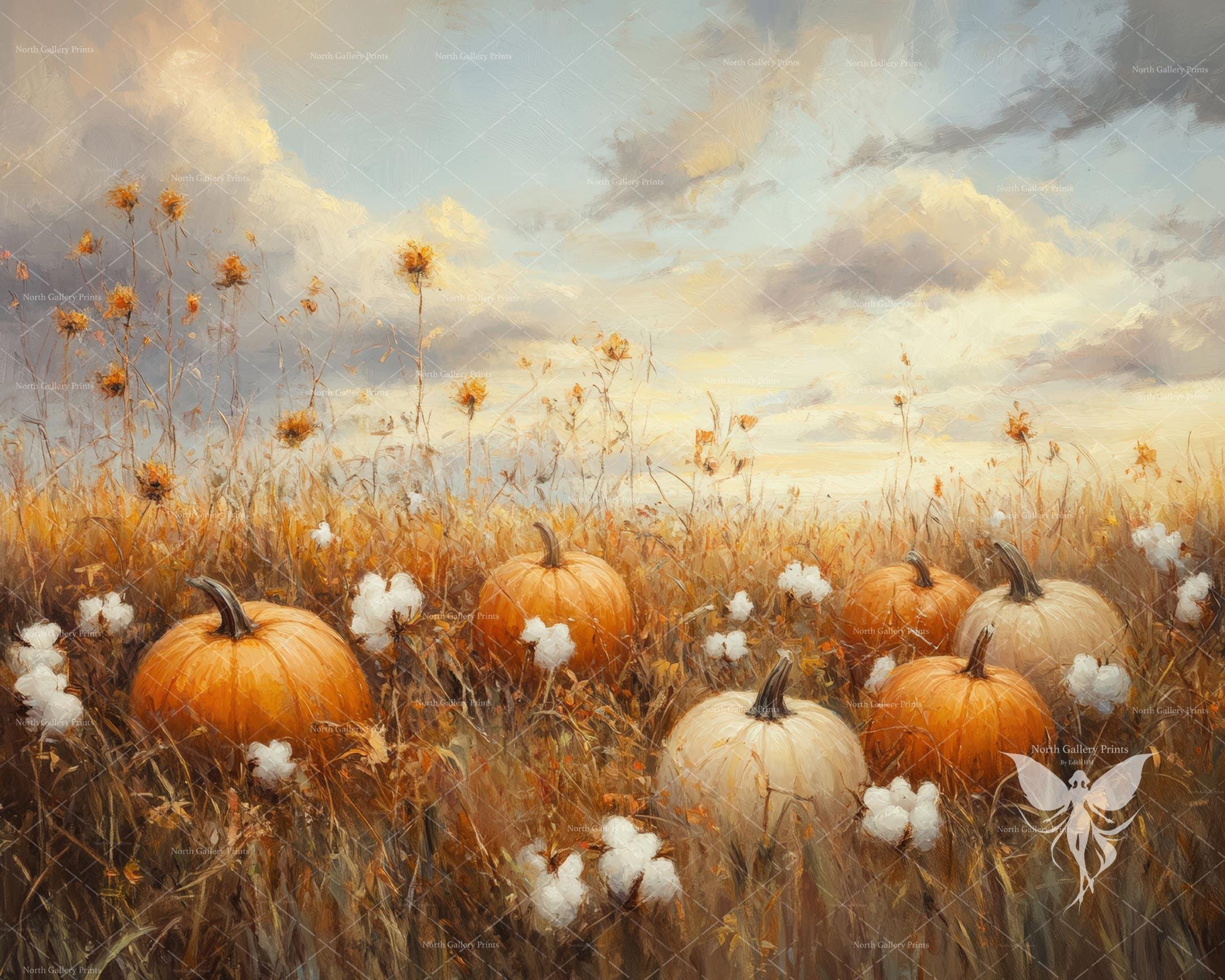 Fall Printable Pumpkin Harvest Field Autumn Landscape Painting Fall ...