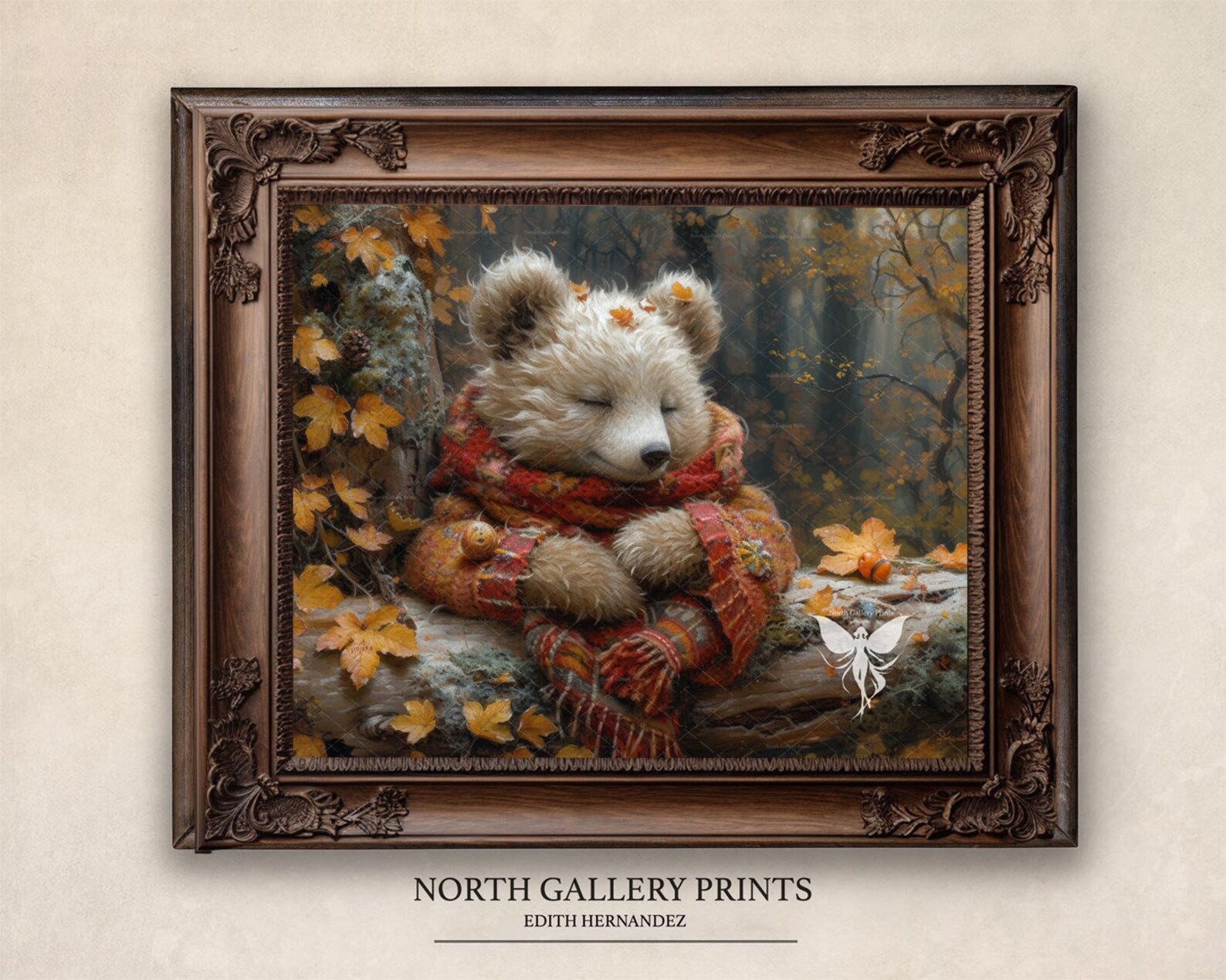 Fall Printable Art, Autumn Wall Decor, Printable Bear on Autumn Forest ...