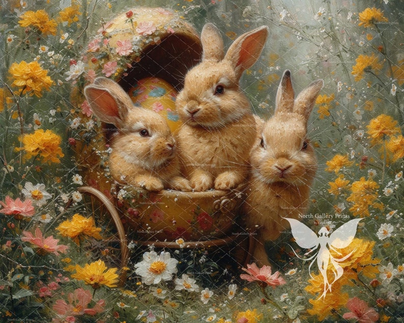 Easter Wall Art Prints, Easter Rabbits Vintage Printable Wall Decor ...