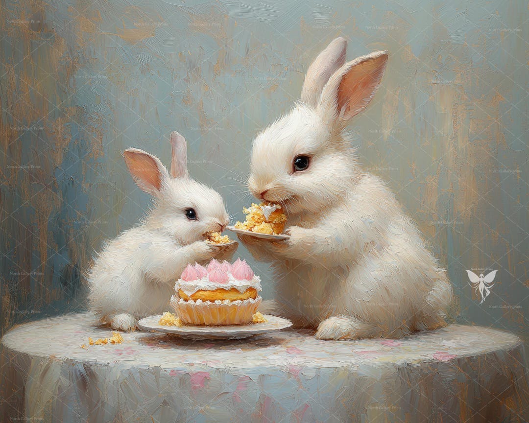 Easter Bunny Printable Wall Art, Rustic Kitchen Decor, Rabbit Family ...