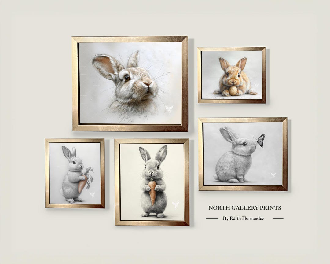 Printable Spring Print Set of 5 Easter Bunny Prints, Farmhouse Decor ...