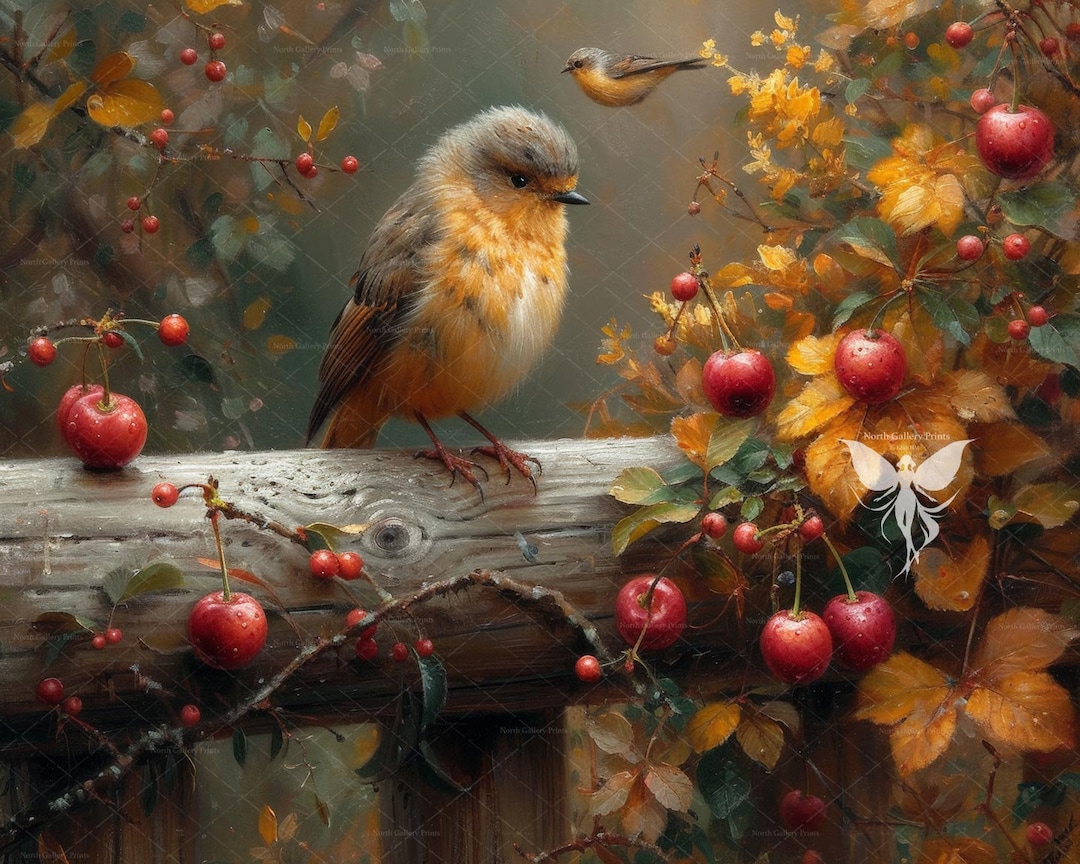 Fall Oil Painting Digital Download, Autumn Bird Print, Fall Printable ...